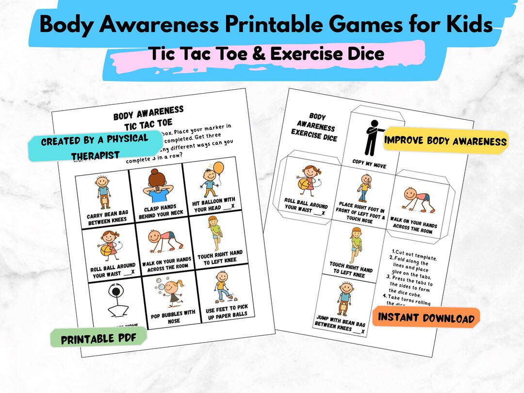 Kids Body Awareness Printable Tic Tac Toe + Exercise Dice Game | Class ...