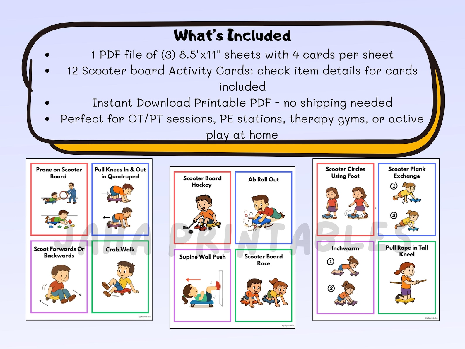 12 Scooter Board Activity Printable Cards for Kids – Boost Core, Leg ...