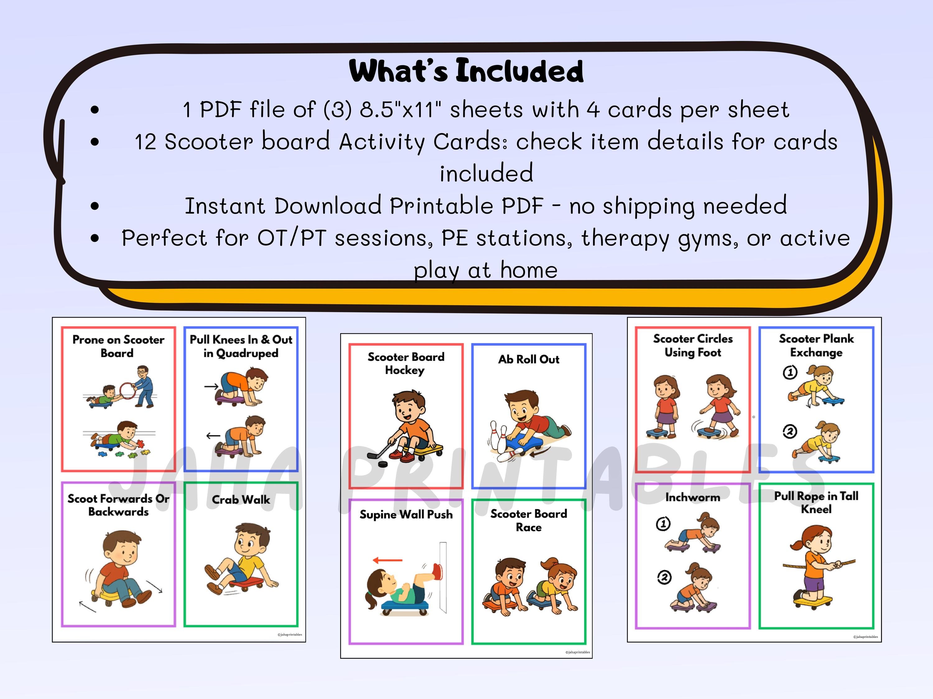 12 Scooter Board Activity Printable Cards for Kids – Boost Core, Leg ...