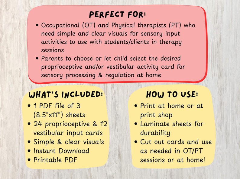 36 Sensory Input Visual Cards | OT/PT Printable PDF Proprioceptive ...