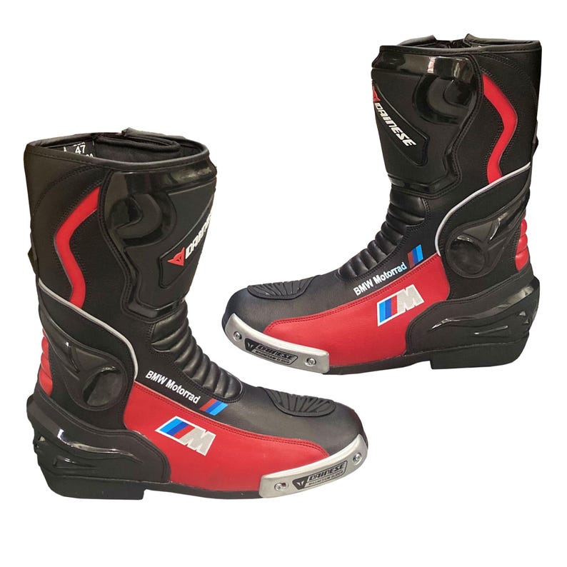 BMW Motorrad M Series Racing Motorcycle Boots – Black Red Leather Sport ...