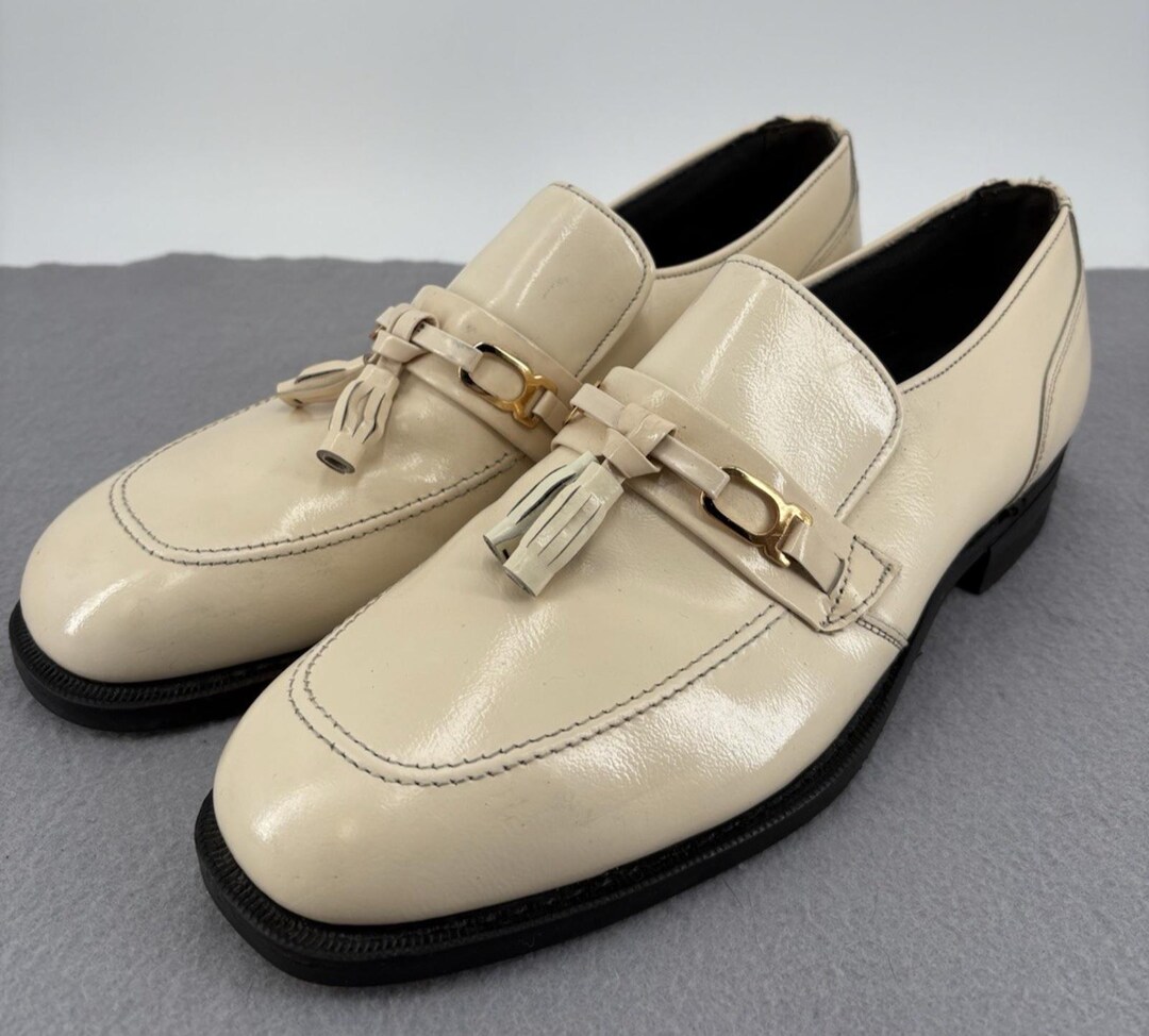 HY-TEST Ivory Leather Anchor Flange Strap Vintage Steel Toe Shoes Men's ...