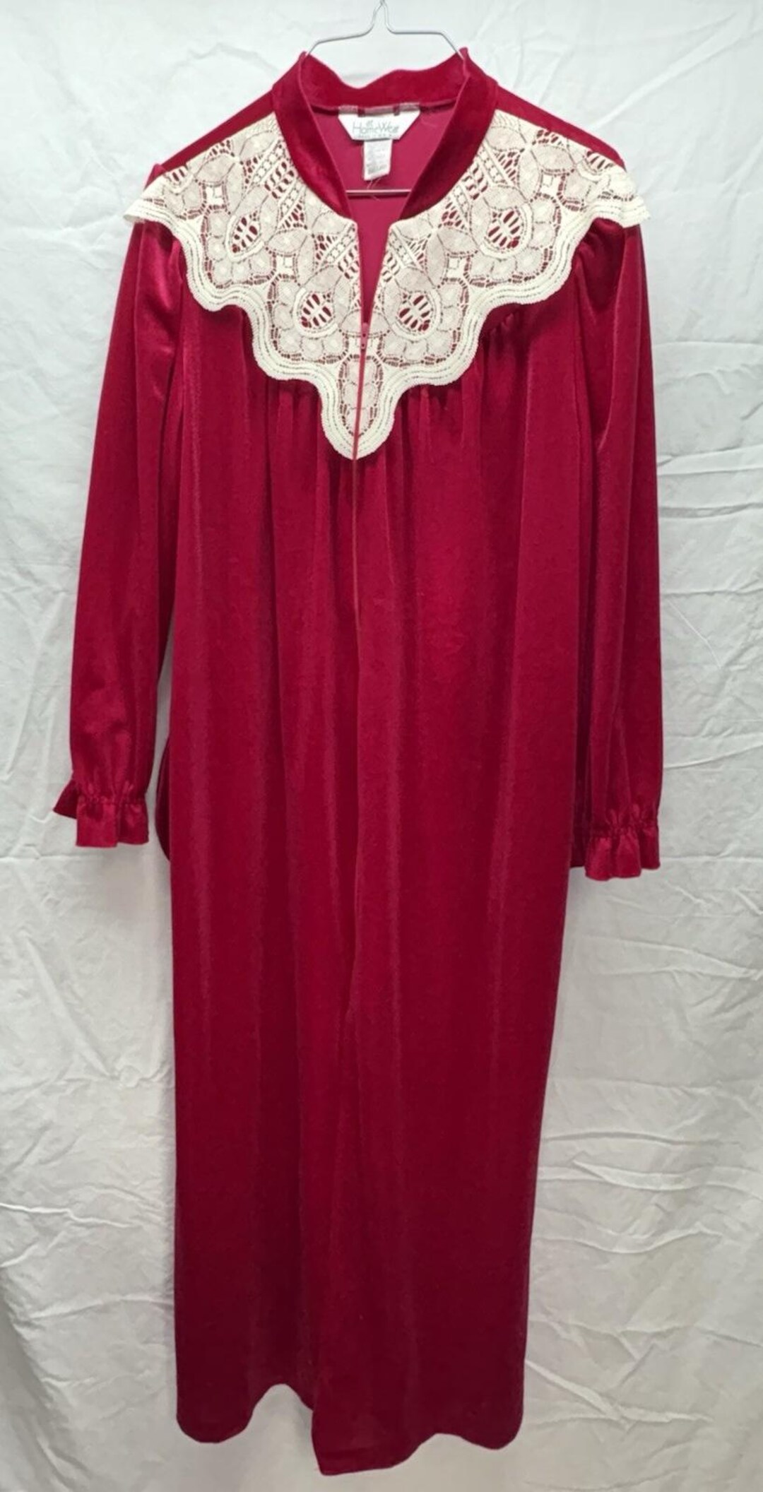 Vintage Sears Red White Trim Floral Lace Velour Housecoat Robe Pocket ...