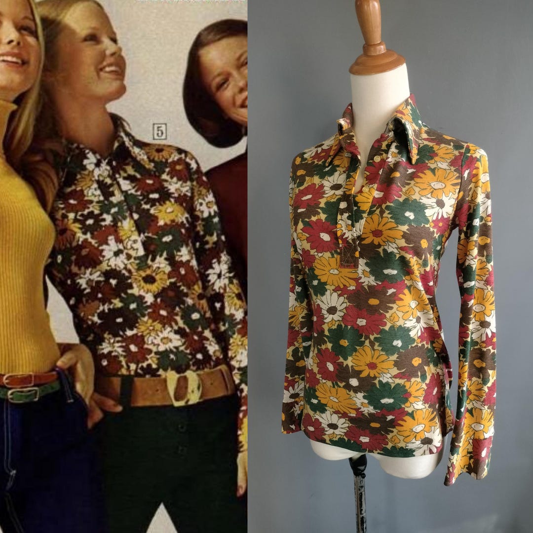 1970s Sears Floral Knit Top, 1972 Junior Bazaar Catalog Item, Xs Small ...