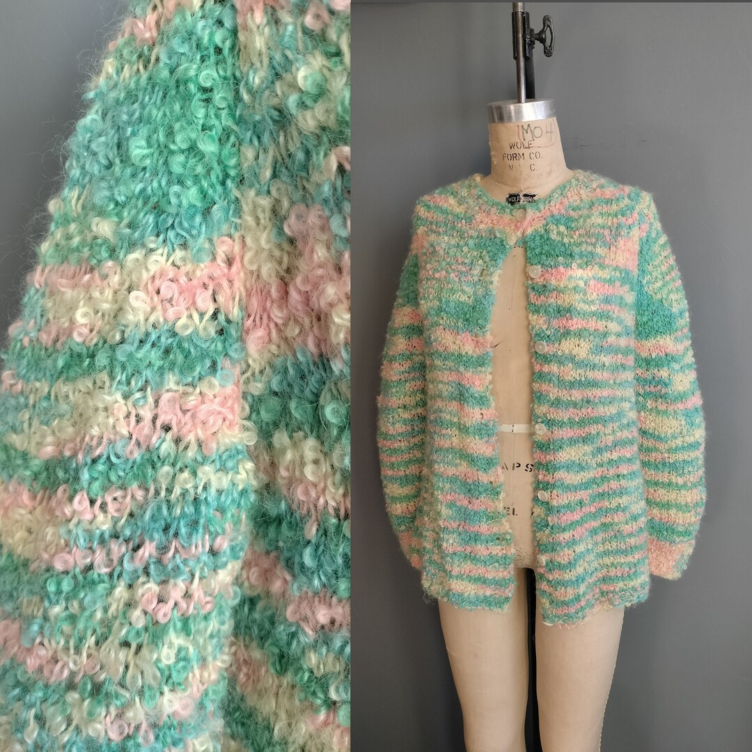 1960s Handknit Mohair Loopy Boucle Sweater Cardigan, Made in Italy ...