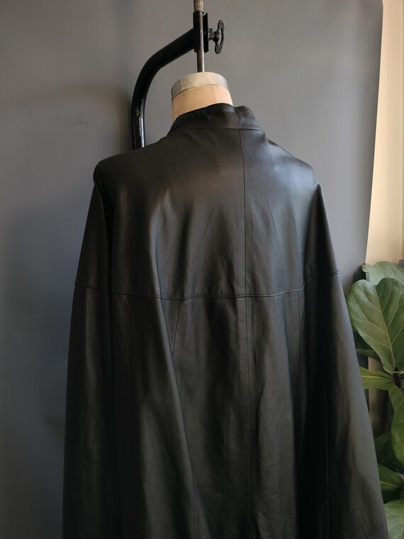 1960s long huge black leather cape, 60s wide sweep dr… - Gem
