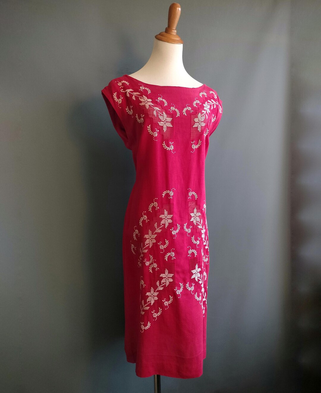 1960s Linen Cutwork Dress From Puerto Rico, Openwork Drawnwork ...