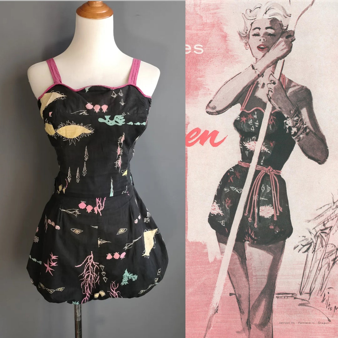 1950s Jantzen Laura Jean Allen Shells Novelty Print Playsuit, Associated American Artists AAA ...