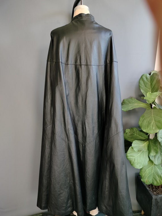 1960s long huge black leather cape, 60s wide sweep dr… - Gem