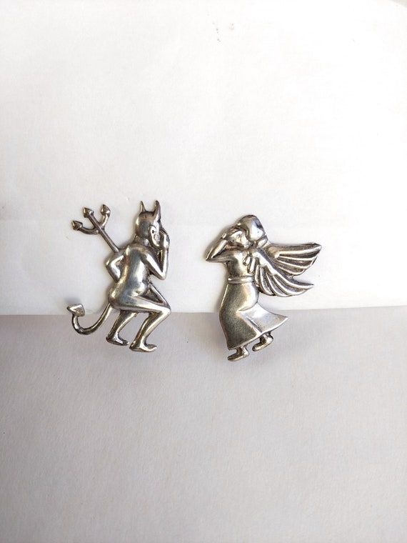 1940s 1950s Whispering Devil And Angel Earrings Mexi Gem