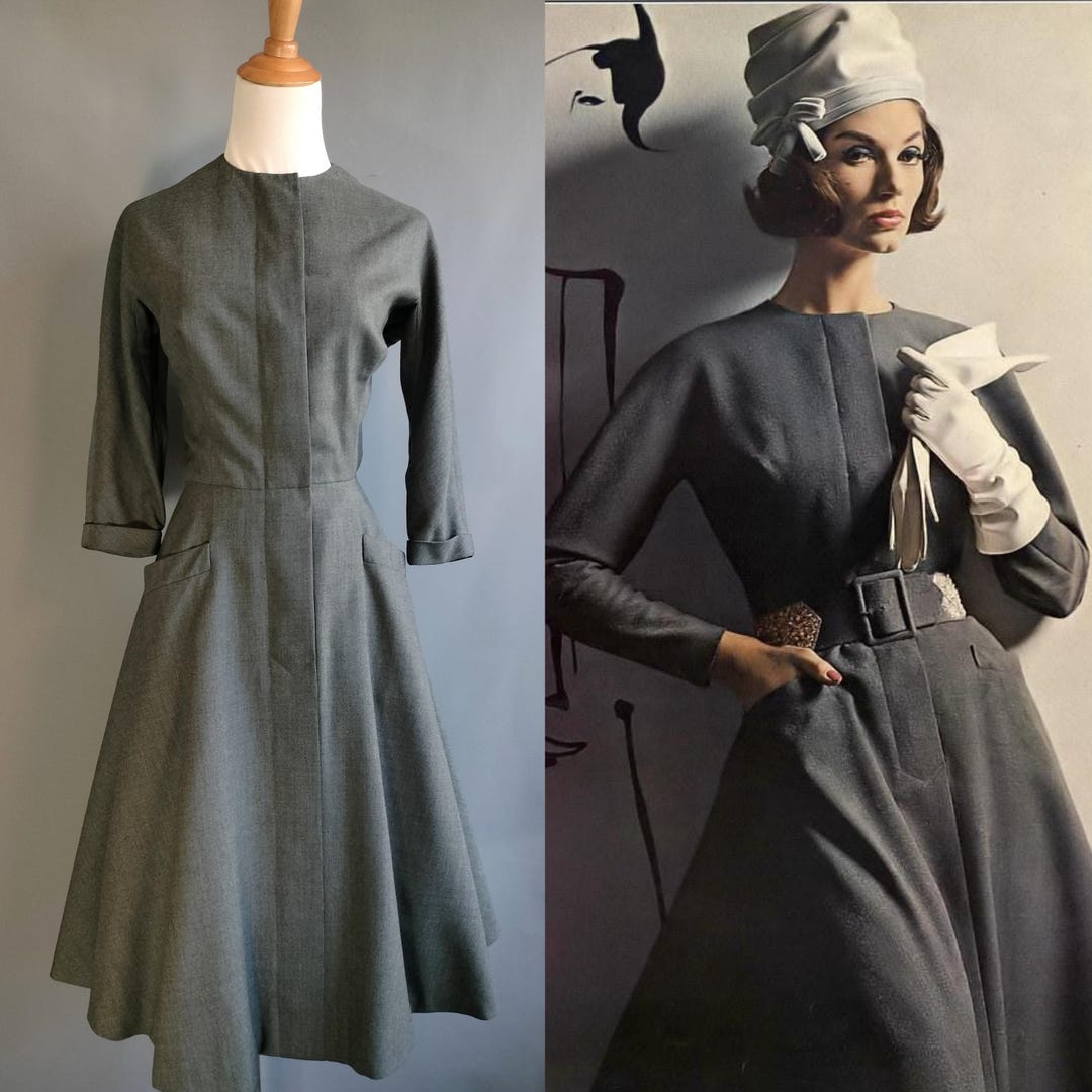 1960s Larry Aldrich Grey Flannel Dress, Vintage 60s Minimalism, Couture ...