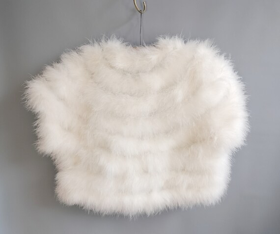 1970s marabou feather jacket, 70s cream white feather… - Gem