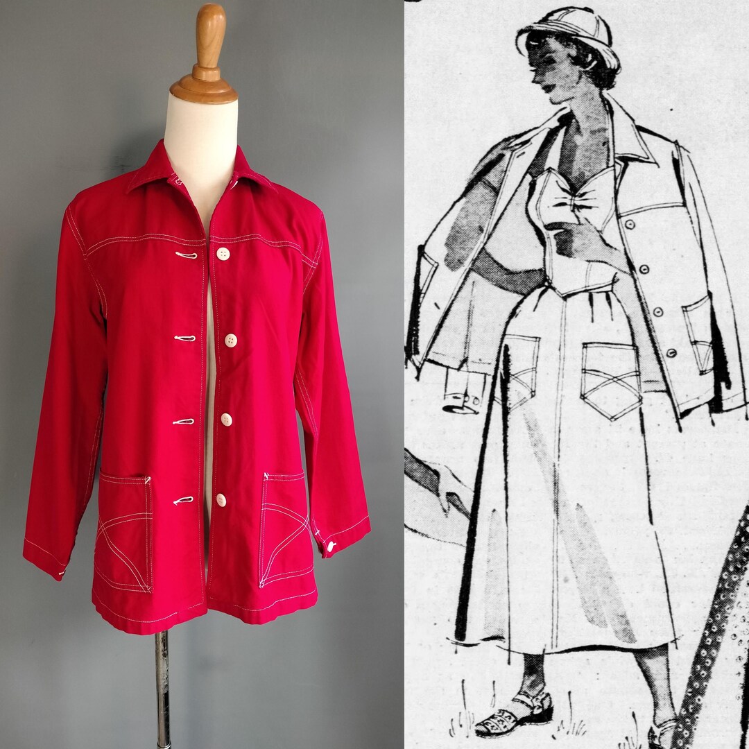 1940s White Stag Sailcloth Jacket With Pockets, Red and White, Small - Etsy