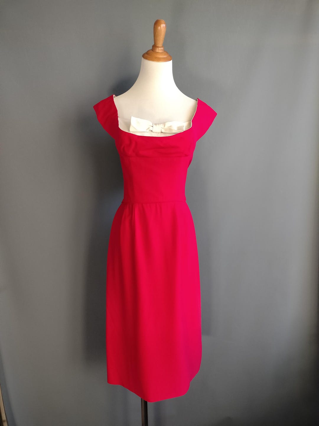 1950s Red Crepe Dress, 50s Shelf Bust, Vintage Jean of California ...