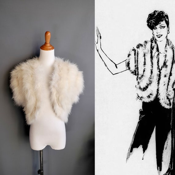 1970s marabou feather jacket, 70s cream white feather… - Gem