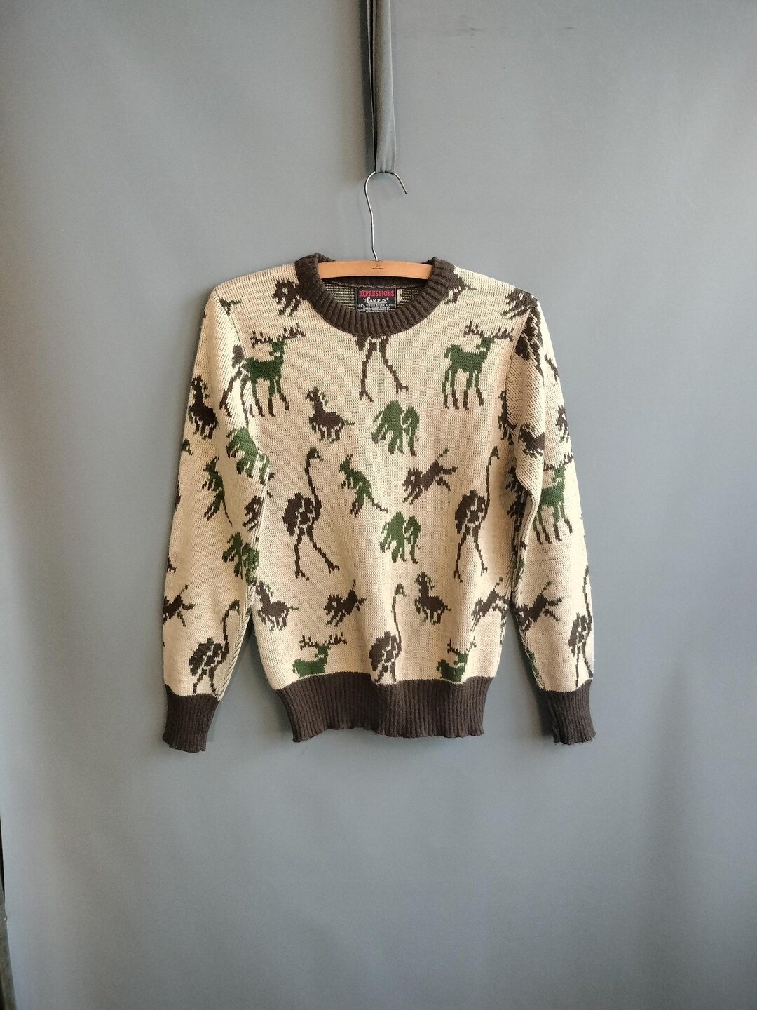 1971 Animals Novelty Sweater, 1970s Vintage Pullover, Campus Medium ...