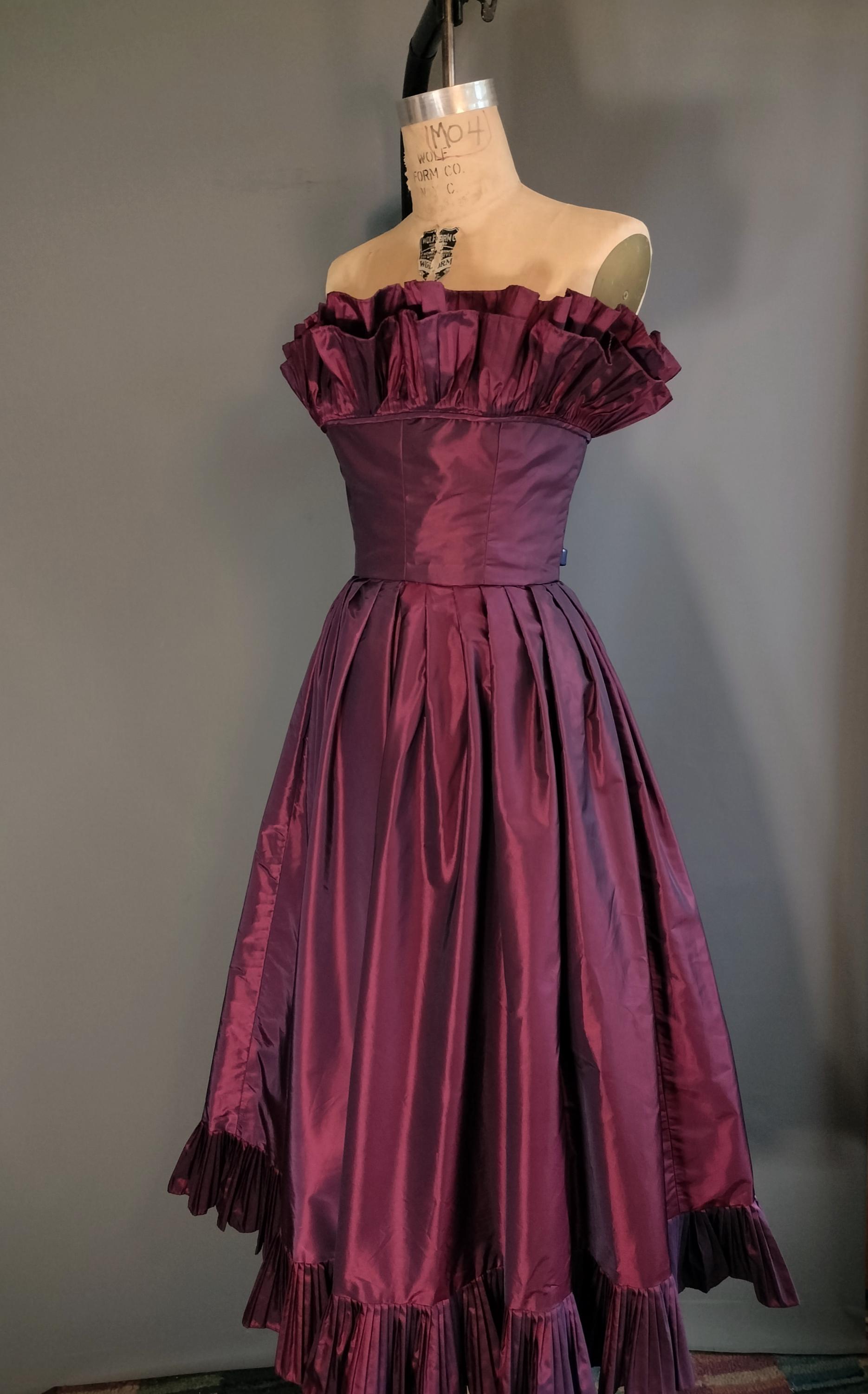 1980s Victor Costa Iridescent Taffeta Dress, Coral Purple Ballgown ...