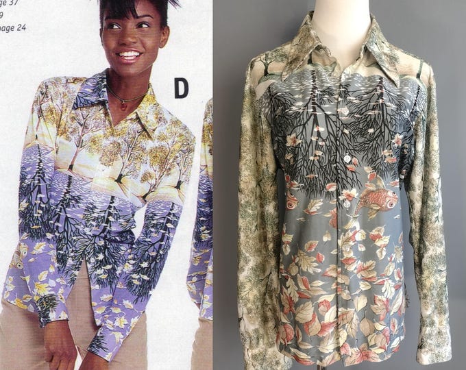 1970s Mc Escher Koi Fish Print Shirt, Disco Top, Vintage 70s Landscape ...
