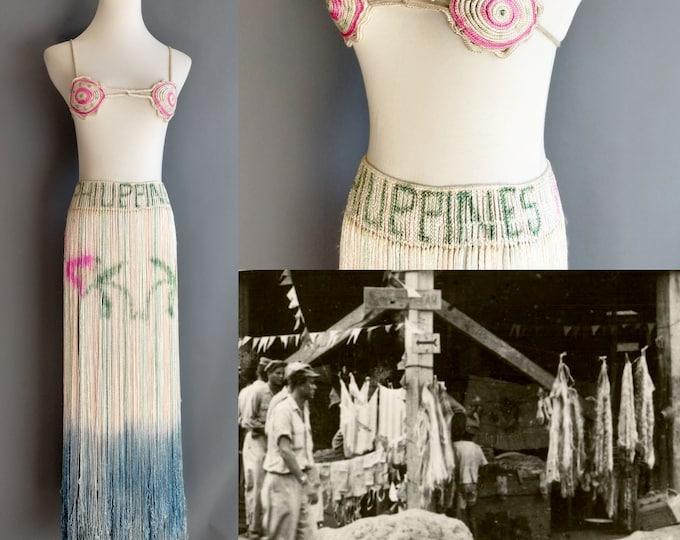 1940s WWII Souvenir Outfit, Philippines Ombre Silk Fringe Skirt and ...