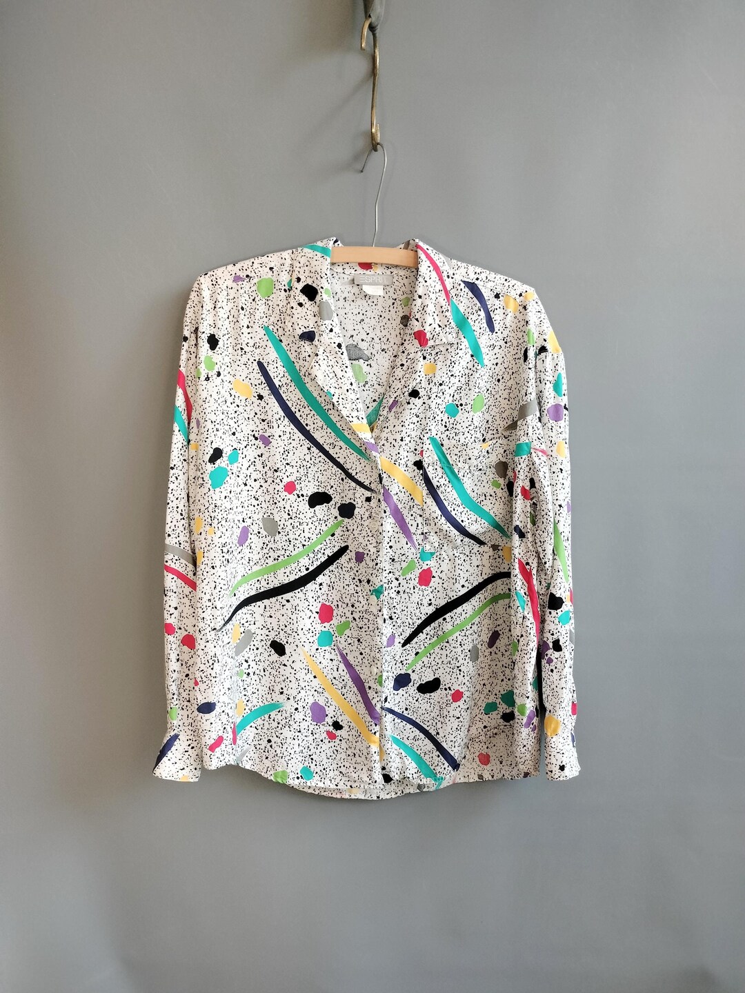 1980s Esprit Postmodern Print Blouse, Sottsass Influenced, Memphis ...