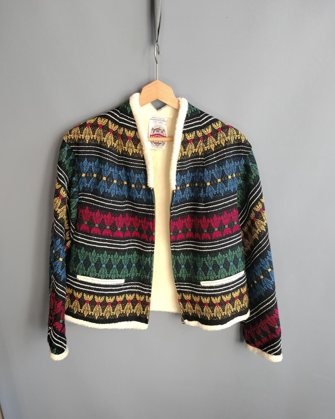 1950s Wool Mini Weis Handwoven Jacket Coat, Pile Lining Hand Woven ...