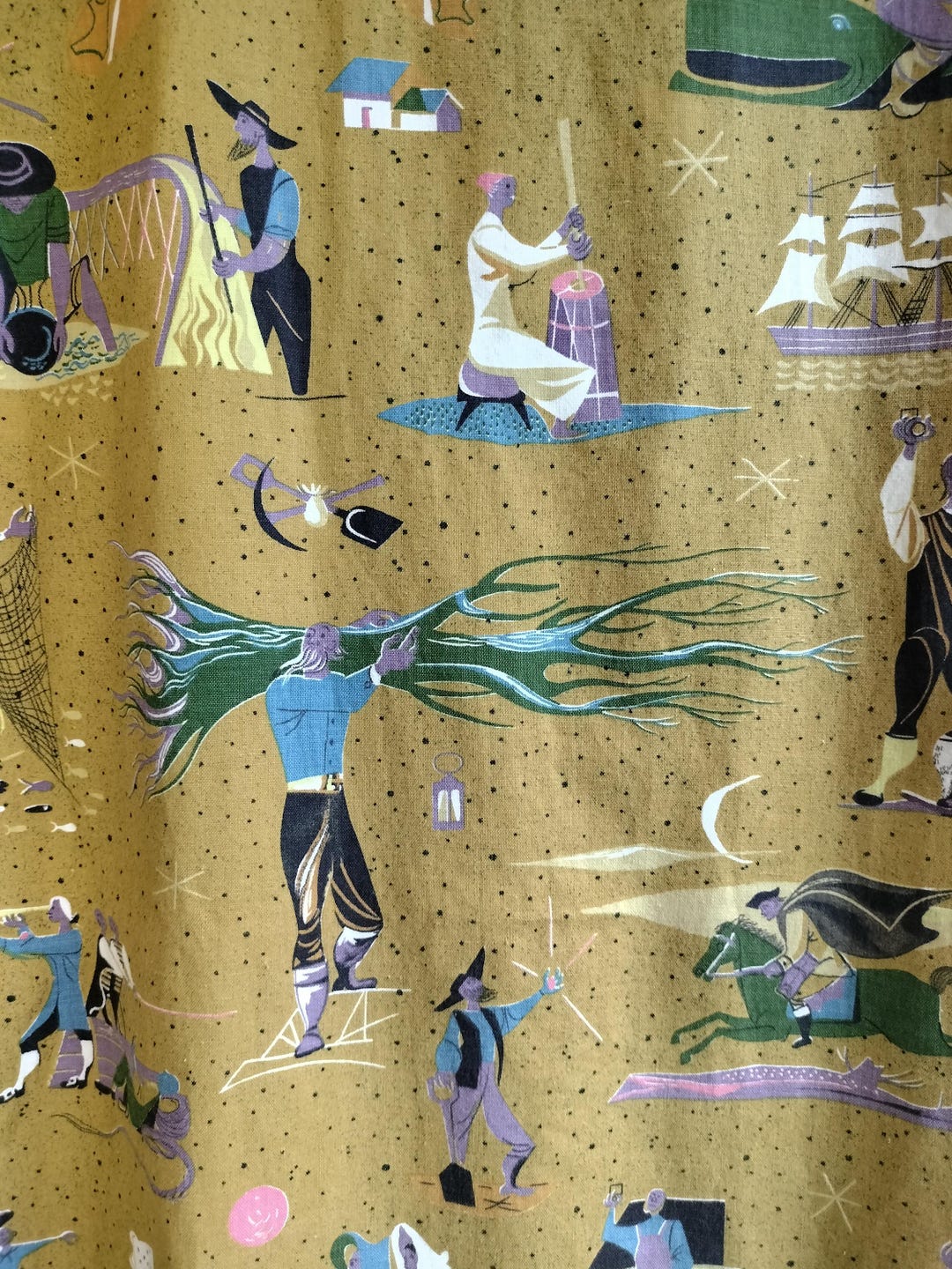 1950s Anton Refregier Artist Print Fabric, 50s AAA Associated American ...