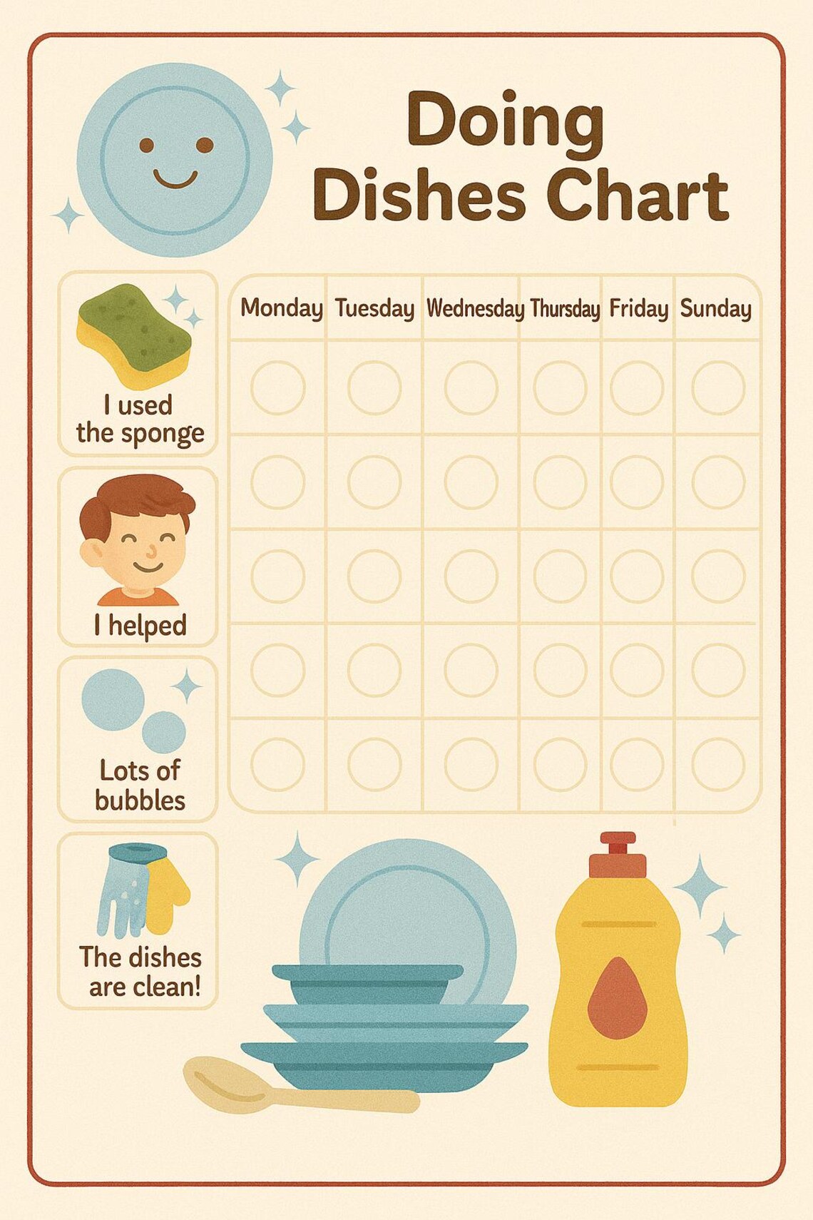 Printable Kids Reward Chart – Dishes Theme – Chore Chart for Toddlers ...