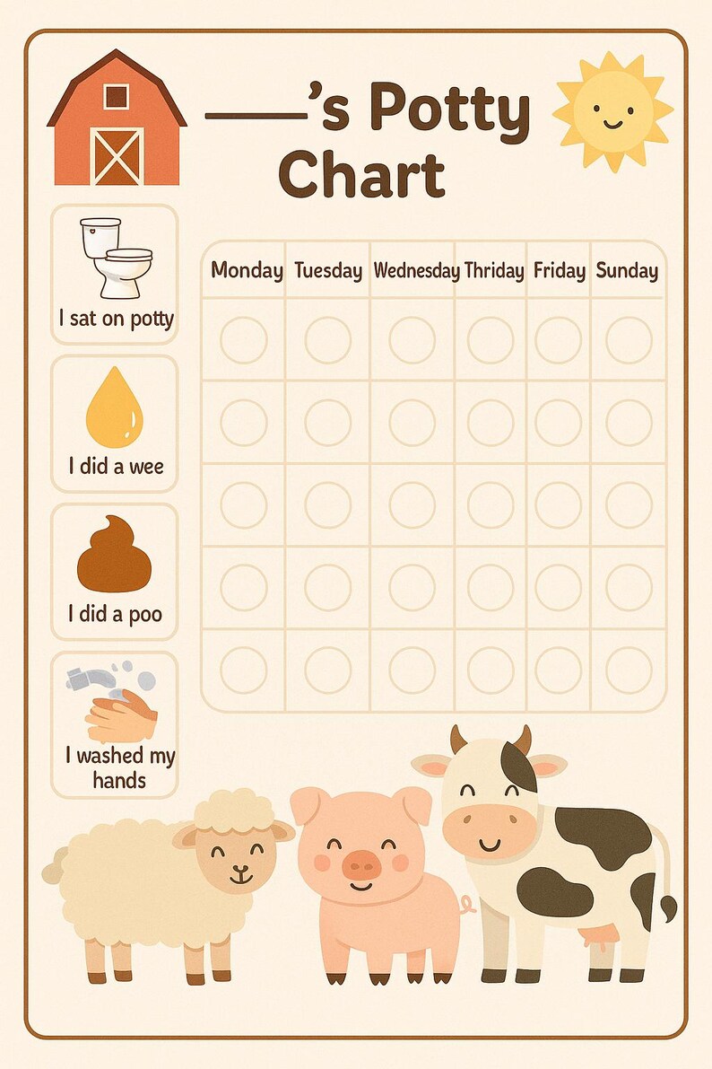 Farm Potty Training Chart for Toddlers | Printable Reward Chart With ...