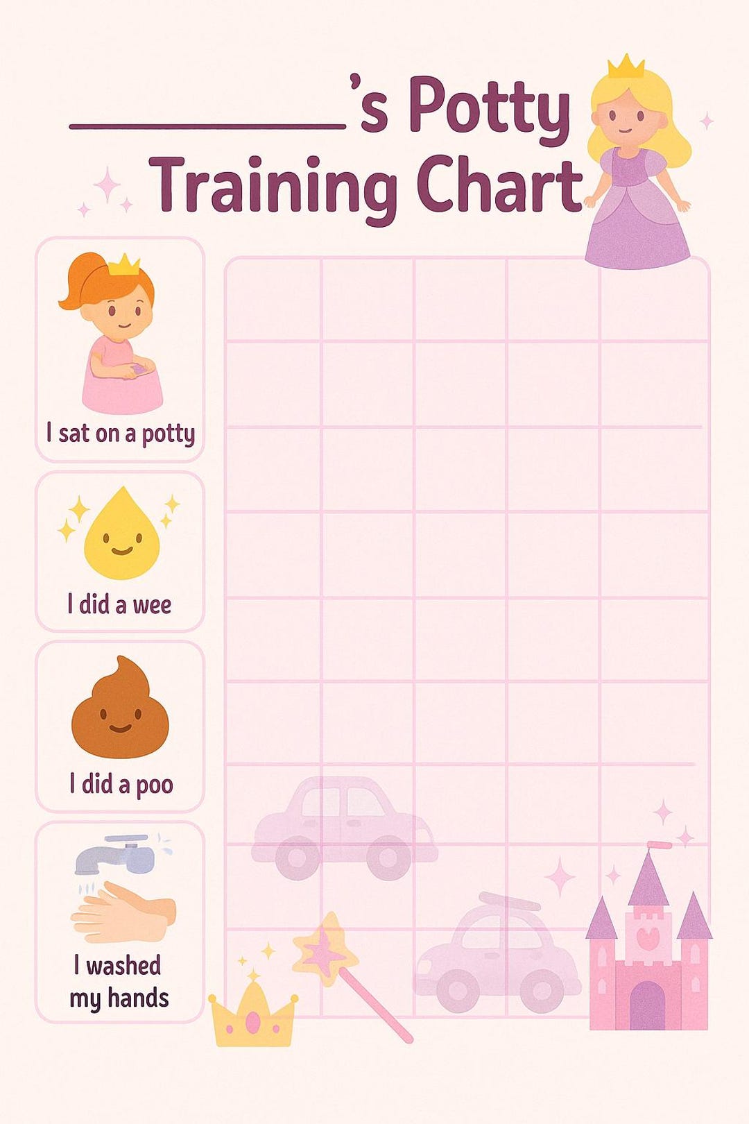 Girls Potty Training Chart – Printable Toddler Reward Sticker Chart ...