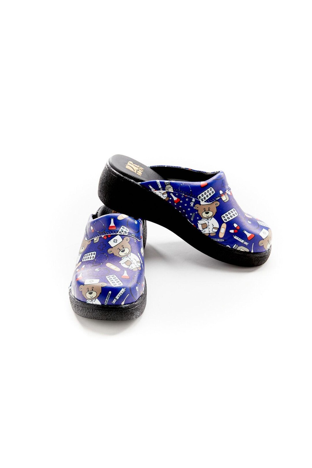 Blue Wedge Heel Clogs With Cute Teddy Bear Medical Print – Supportive ...