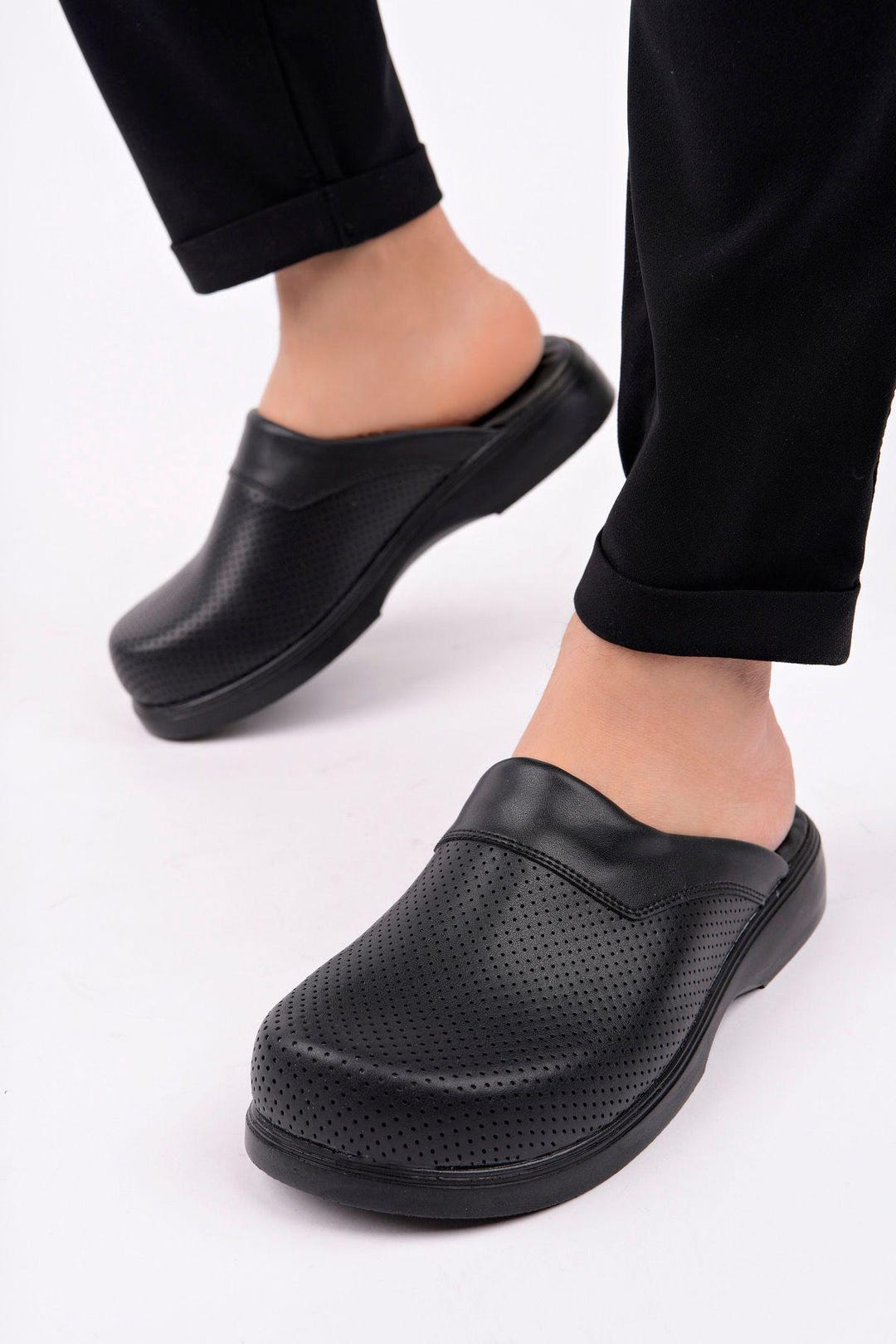 Men’s Orthopedic Perforated Clogs – Black Slip-on EVA Shoes With ...