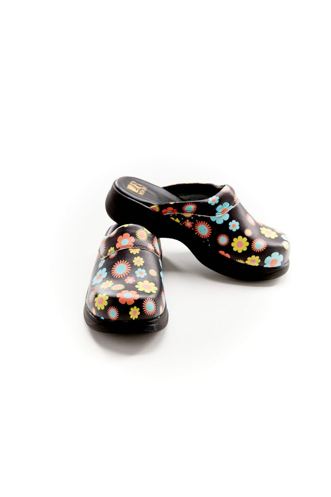 Colorful Floral Medical Clogs for Women – Black Orthopaedic Leather ...