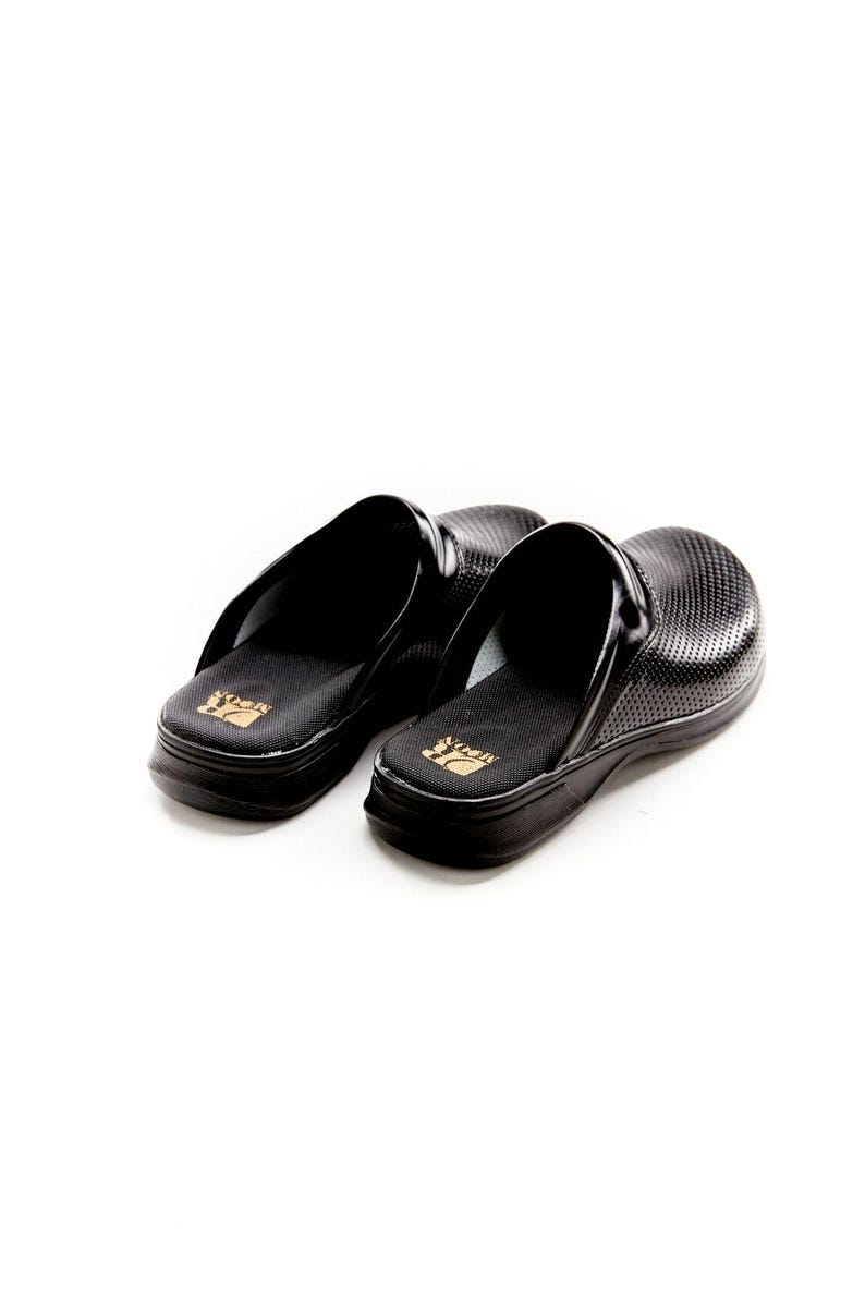 Men’s Black Orthopedic Clogs With Leather Sole – Breathable Perforated ...