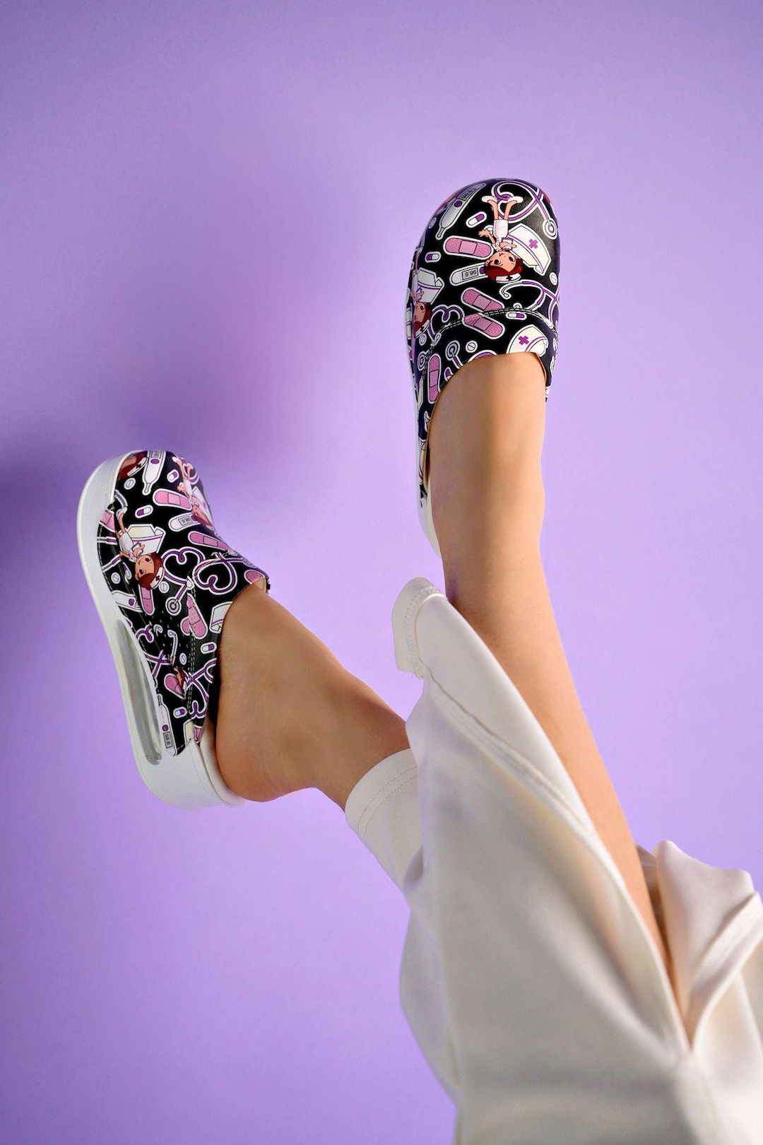 Nurse Cartoon Clogs for Women – Lightweight Leather, Orthopaedic Air ...