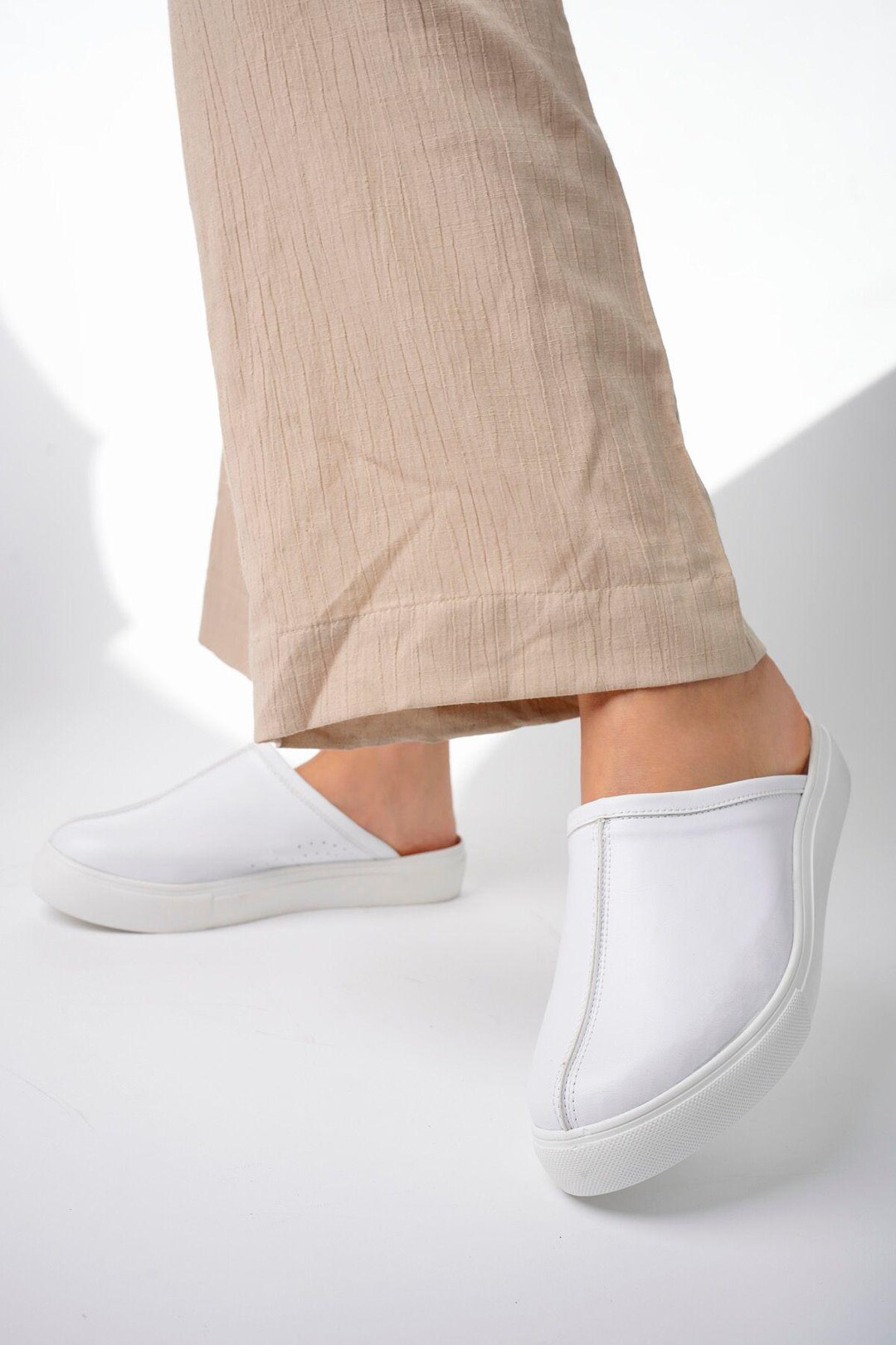 White Comfort Leather Slippers for Women – Minimalist Orthopedic Clogs ...