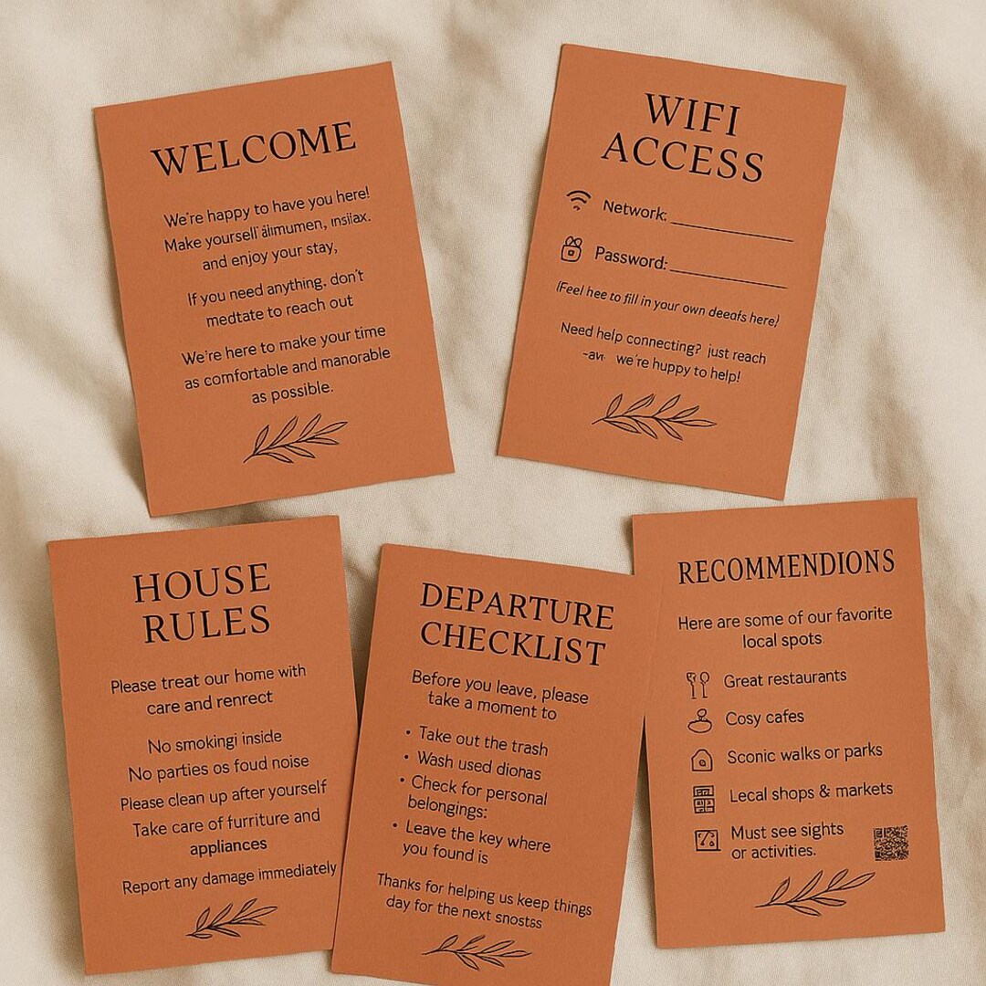 Host Happiness – 5 Editable Welcome Cards for Airbnb + Vacation Rentals ...