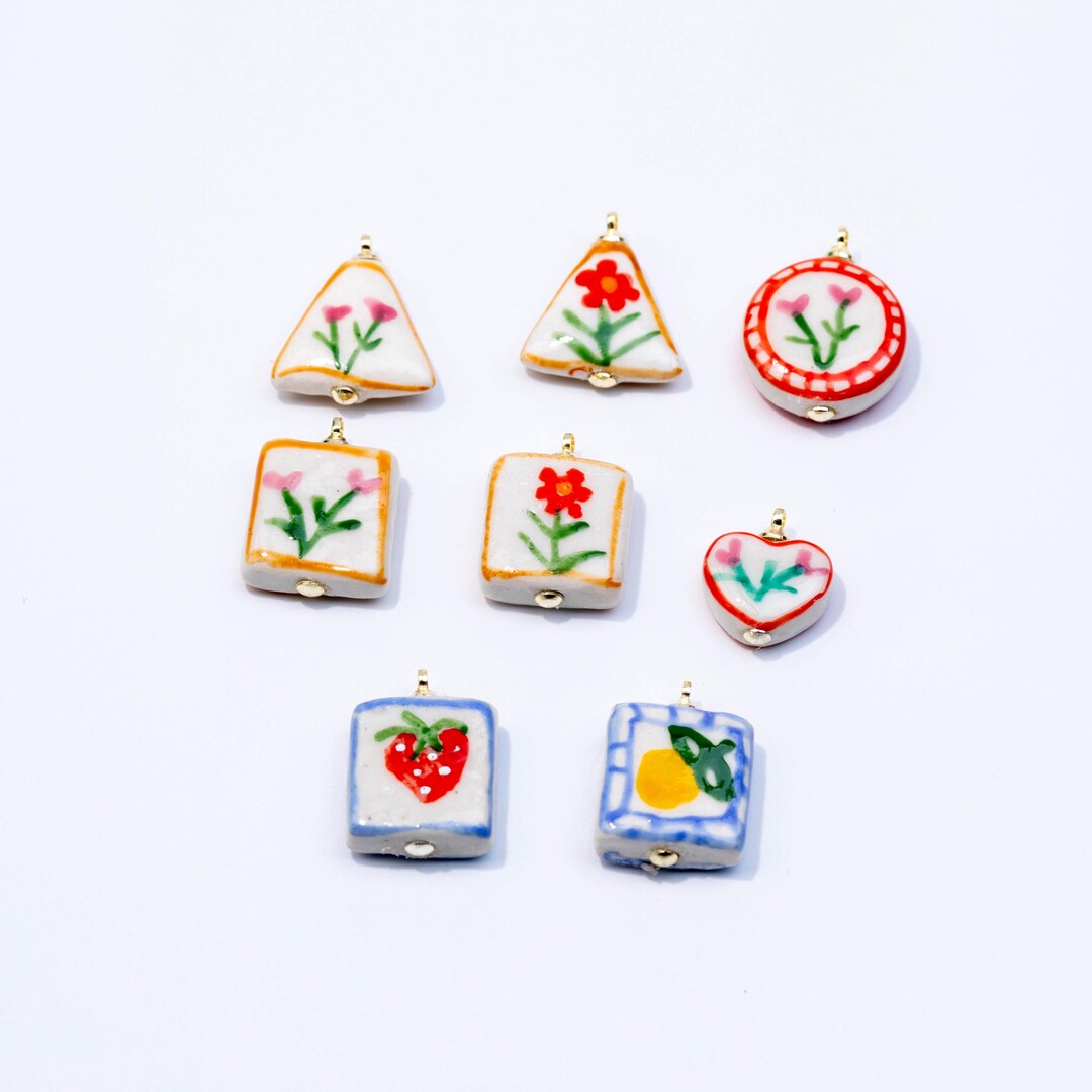 Gold Filled Ceramic Flower Charm: Hand-painted Porcelain Jewelry - Etsy