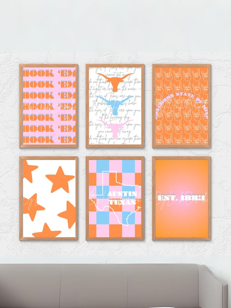 University of Texas Wall Art Set of 6 | Modern Longhorns Decor | UT ...