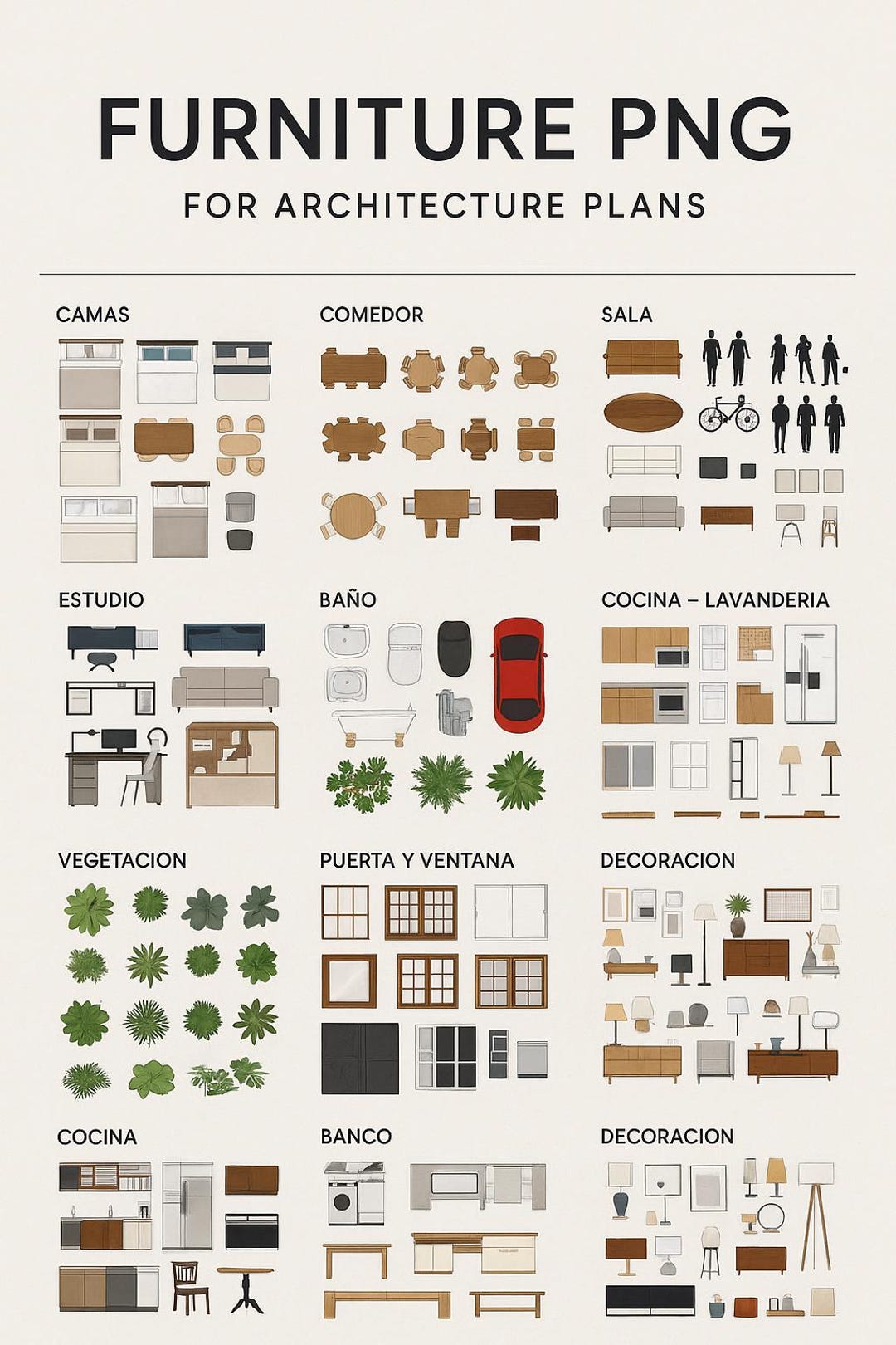 200+ Vector Furniture Blocks | AI + PNG Kit for Canva, Illustrator ...