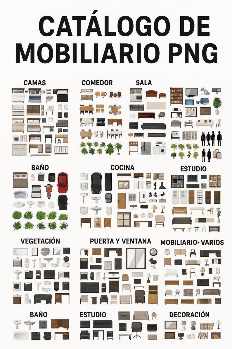 200+ Vector Furniture Blocks | AI + PNG Kit for Canva, Illustrator ...