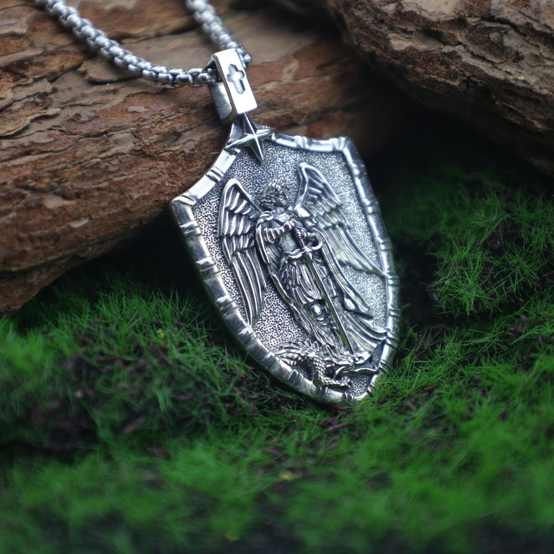 Sterling Silver St. Michael Shield Necklace: Christian Protection ...