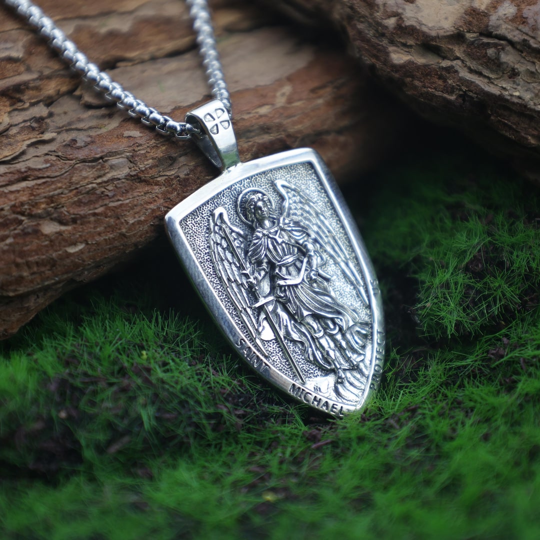 Sterling Silver St. Michael Shield Pendant: Christian Protection Amulet ...