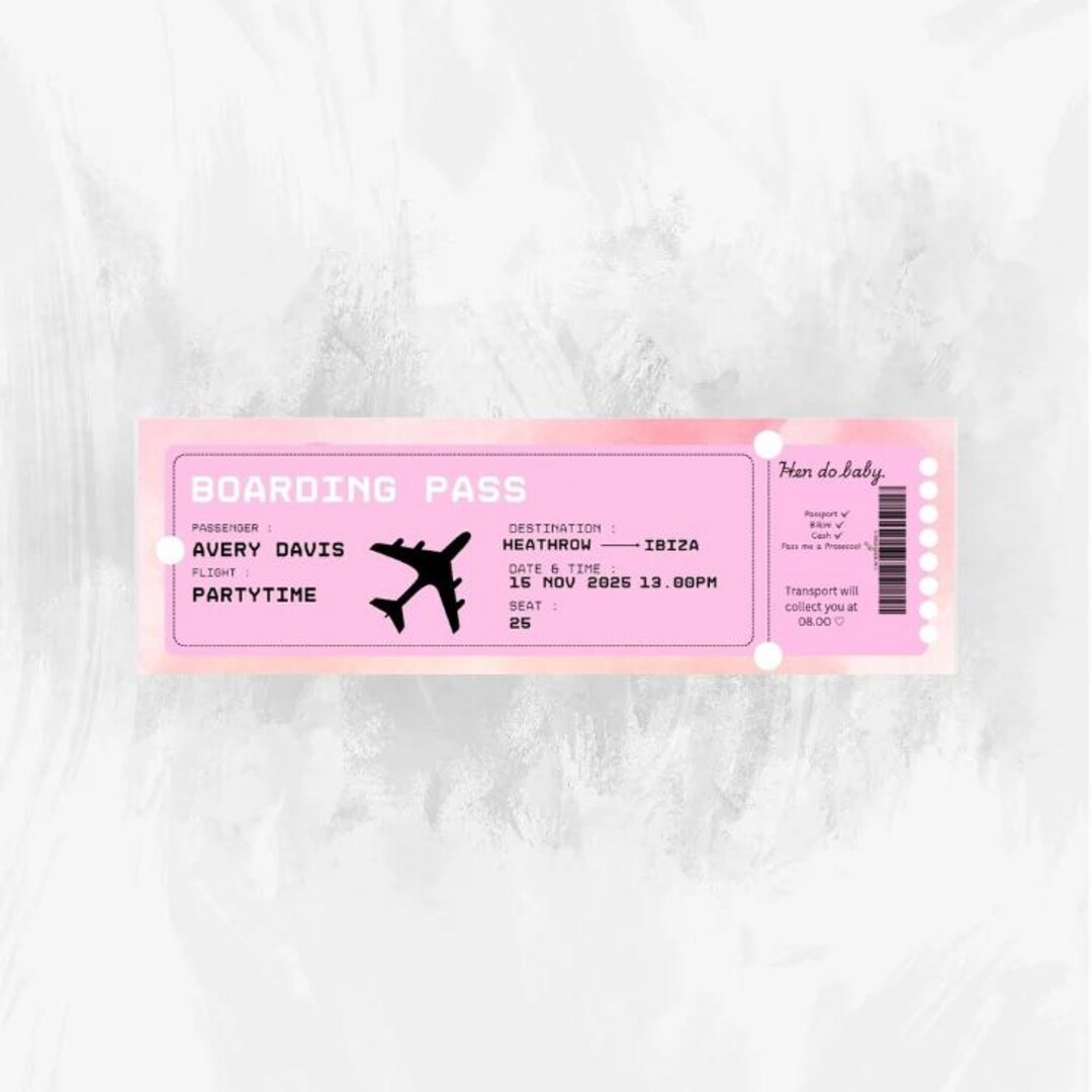 Hen Do Invitation. Wedding. Plane Ticket Style. Digital Download ...