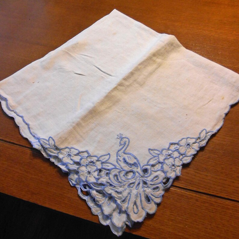 Pretty BLUE SWEET PEA Linen Tablecloth 1930 Applique Spring - Etsy