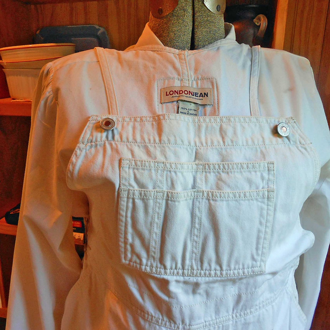 LONDON JEAN OVERALLS Cream Denim Vintage Victoria Secret Washable ...