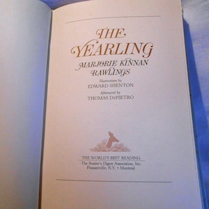 THE YEARLING Book Marjorie Kinnan RAWLINGS Classic Boy & Orphan Fawn ...