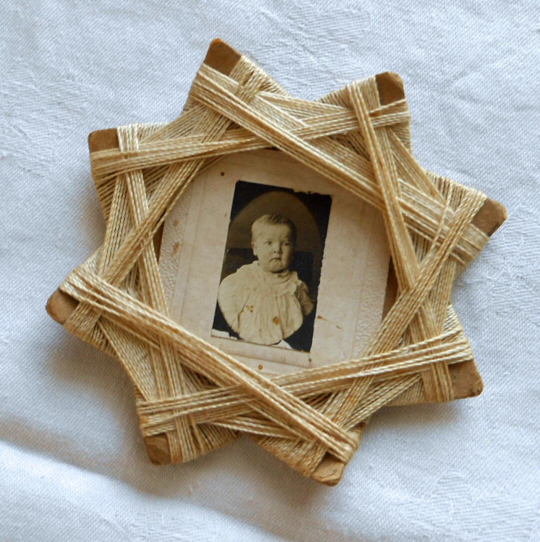 Antique SEPIA BABY PHOTO in Rare Hand Crafted 8 Pt Cardboard Star ...