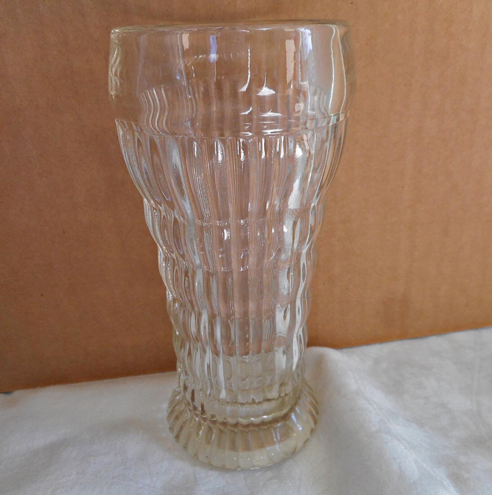 3 JEANNETTE ICE CREAM Glasses Clear Ridges Grooved Sturdy Vintage Soda ...