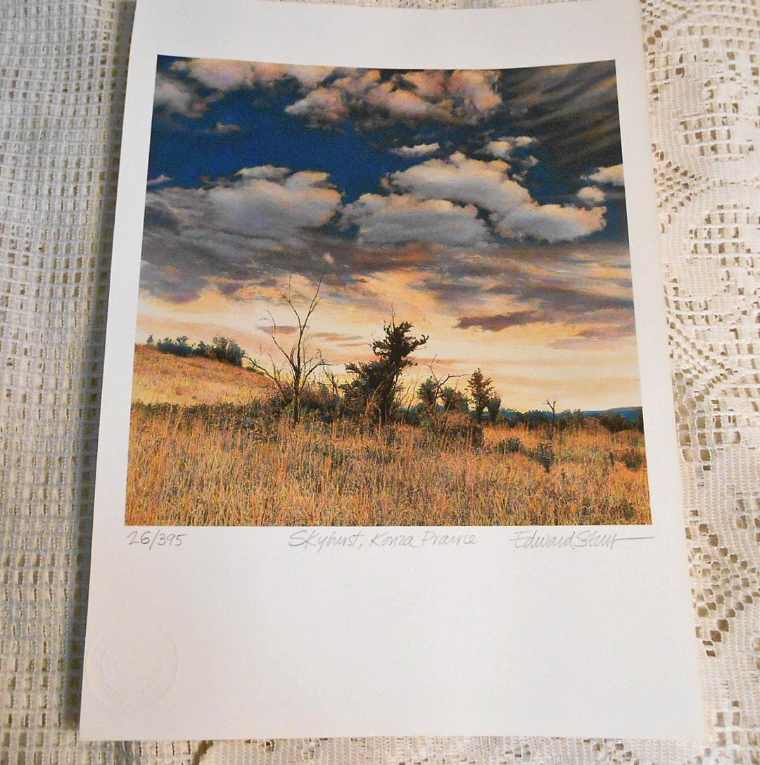 KONZA PRAIRIE SKYBURST Scenic Photo Art Print Dynamic Hand Colored Tall ...