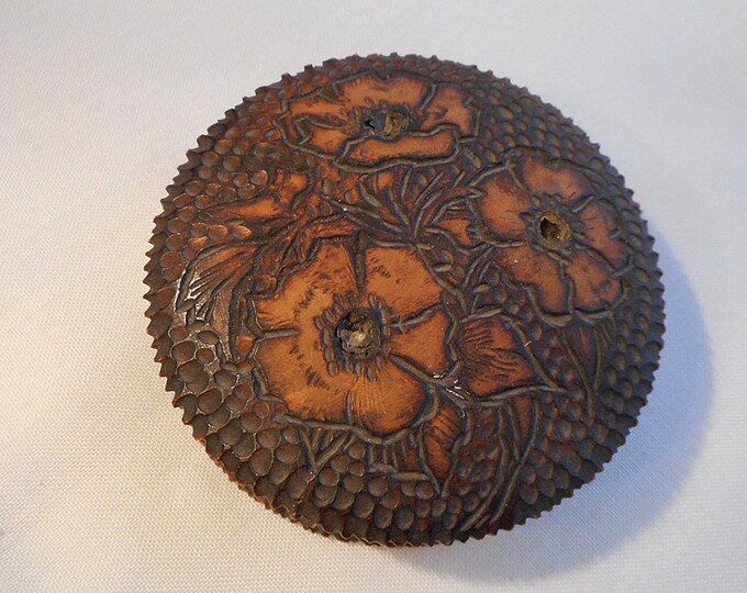 Antique Art Deco WOOD PYROGRAPHY BOX & Lid Carved Flowers Craft Design ...